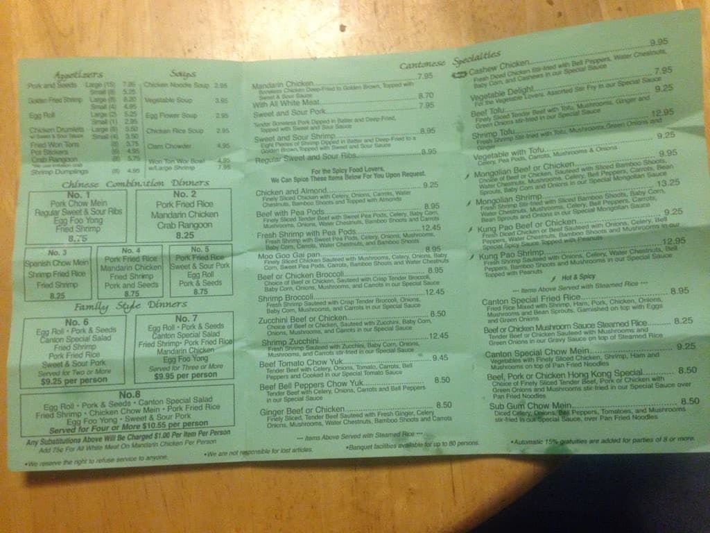 Menu at Canton Café restaurant, Caldwell