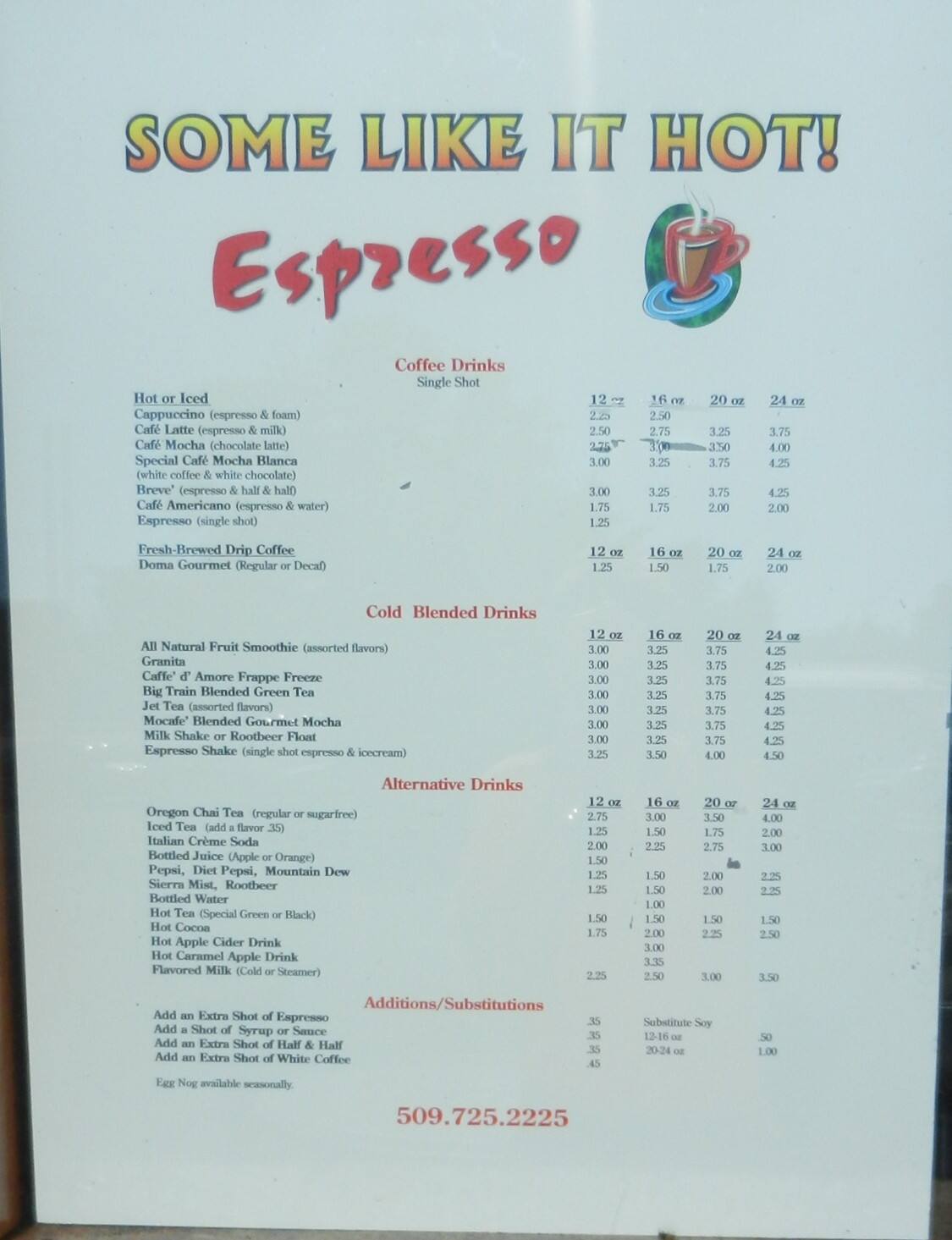 Menu at Some Like It Hot Espresso cafe, Davenport