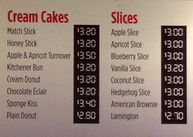 Menu at SUNSHINE BAKERY, Ingle Farm