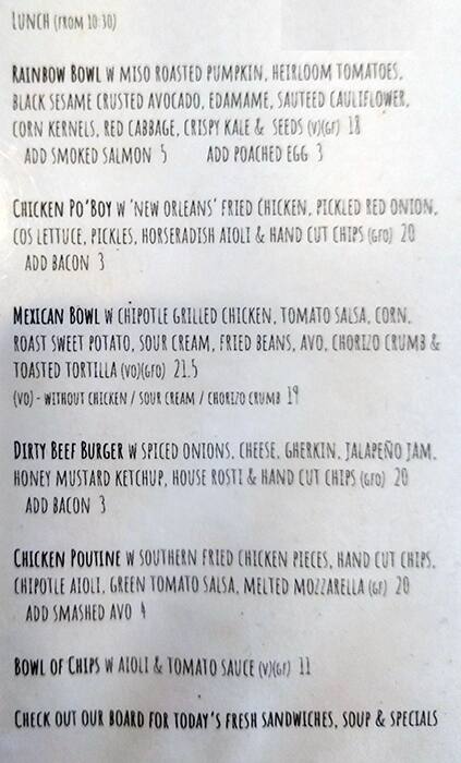 Menu at Habitat cafe, Ashburton