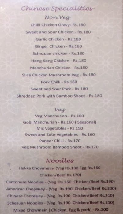 Menu at Dekeling Hotel, Darjeeling