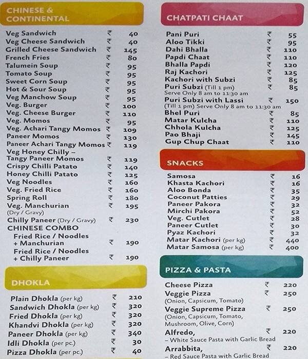 Menu at Bikanervala, Neemrana
