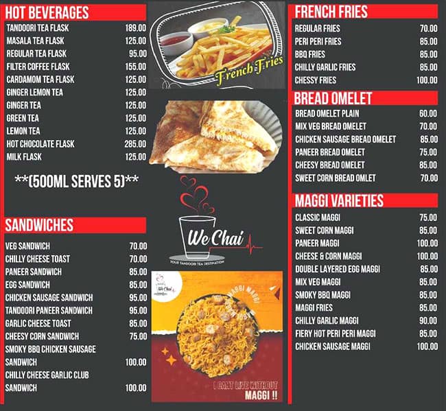 Menu of We Chai, Taramani, Chennai