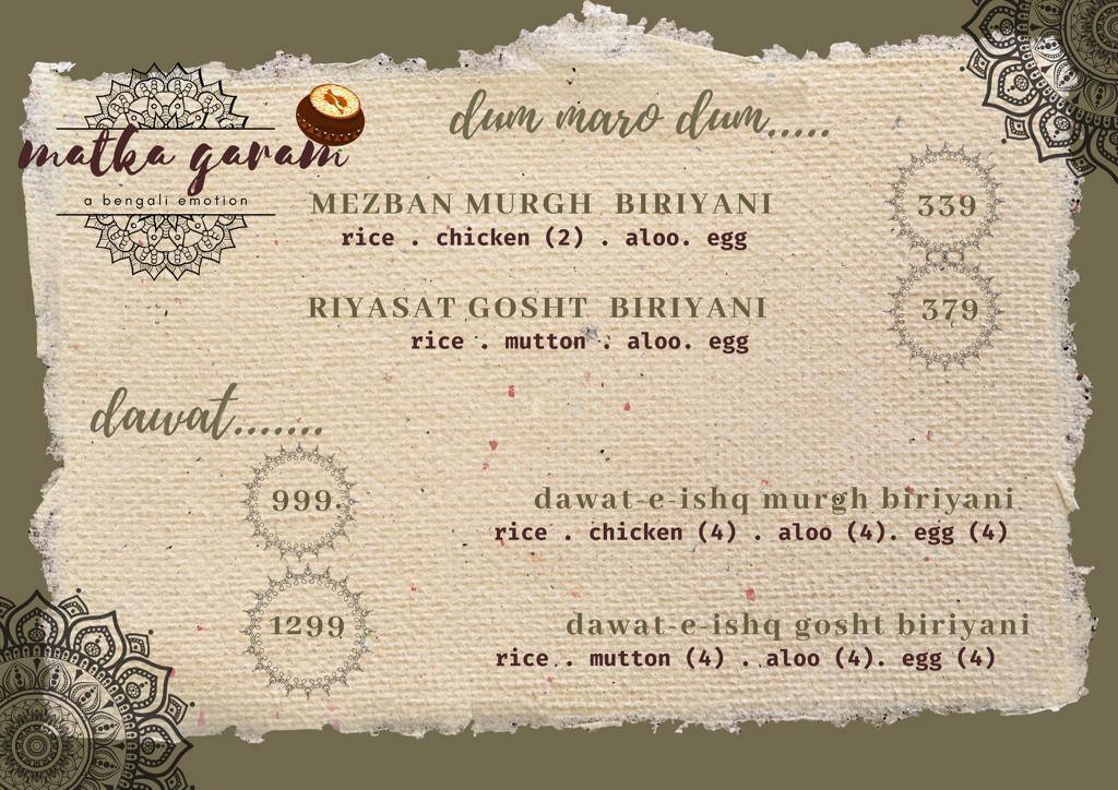 Menu of Matka Garam, Ruby Hospital Area, Kolkata