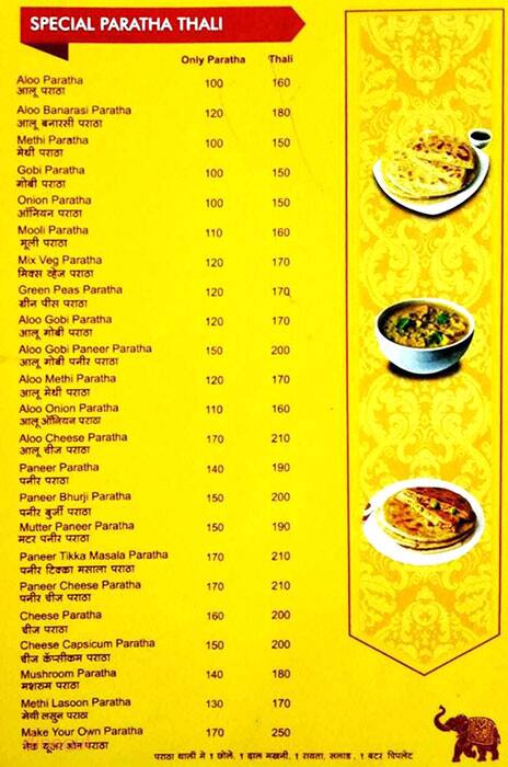 Menu of Paratha Paratha, Pratap Nagar, Jaipur