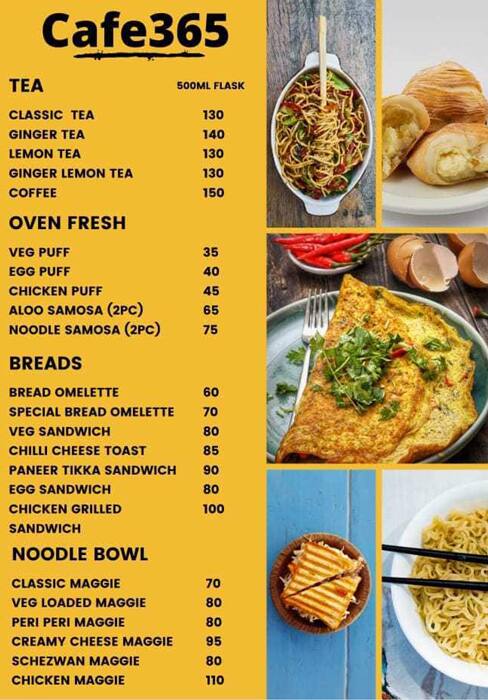 Menu of Cafe 365, Nungambakkam, Chennai
