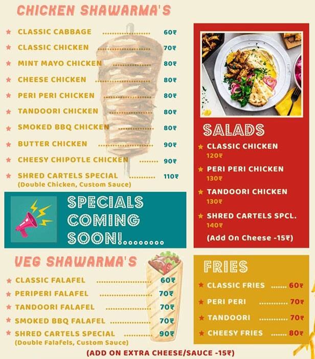 Menu of Shred Cartels, Dombivali East, Thane