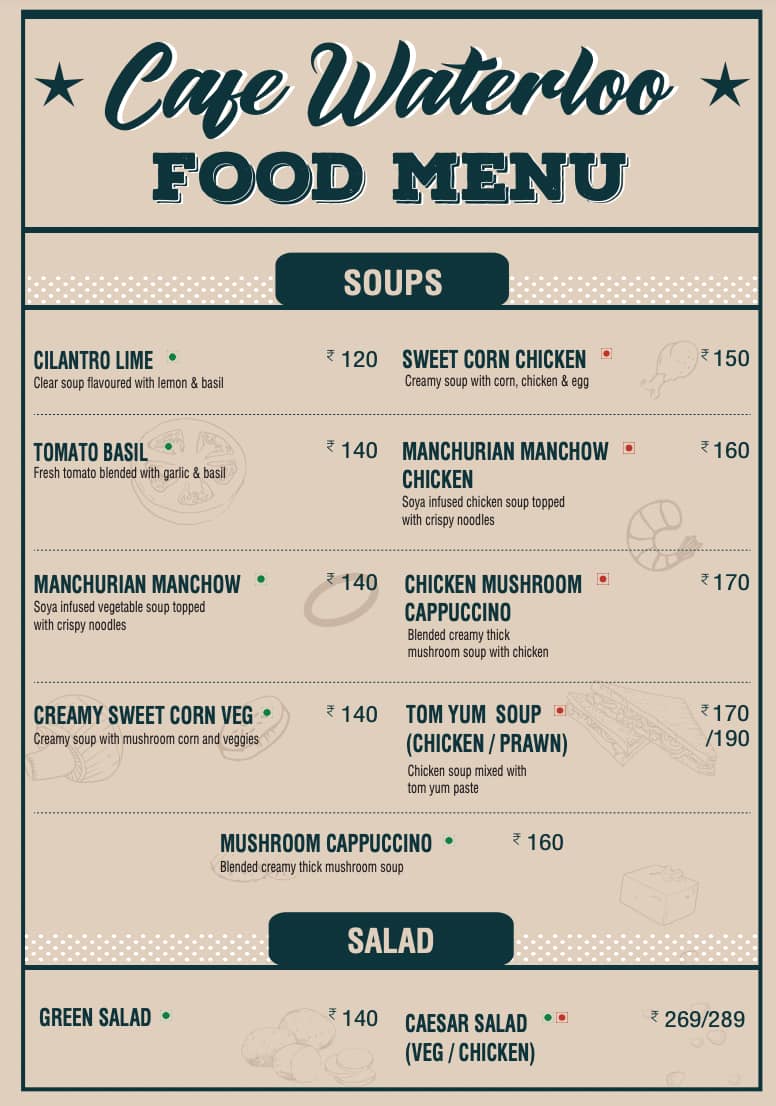 Menu of Cafe Waterloo, Esplanade, Kolkata