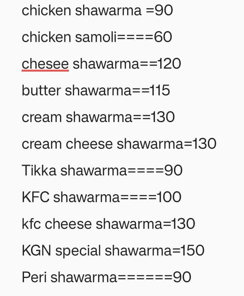 Menu at KGN CHICKEN SHAWARMA, Ahmedabad, Noora bara handi