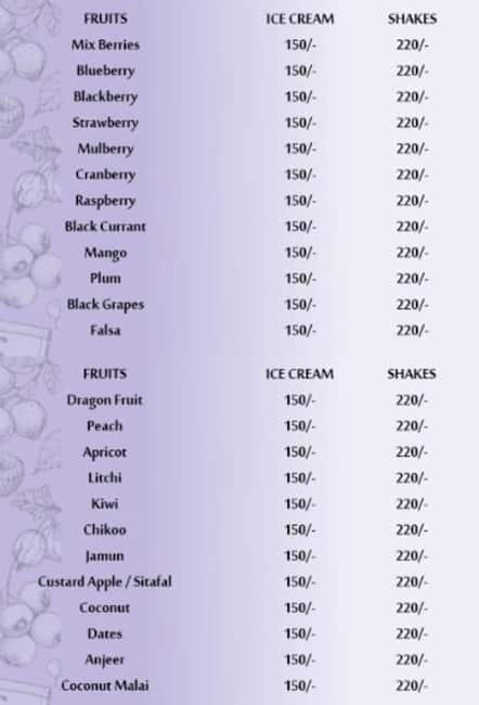 Menu of Snowberry Artisanal Desserts, Connaught Place, New Delhi