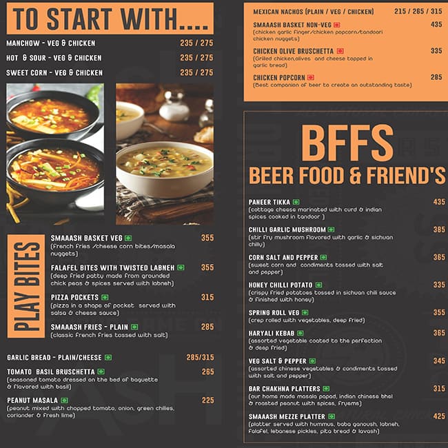 Menu at Smaaash, Gurugram, Cyber Hub
