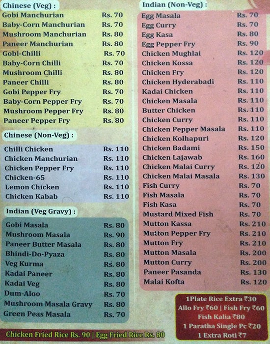 Menu at North Indian And Bengali Mess, Bengaluru, Door No 183