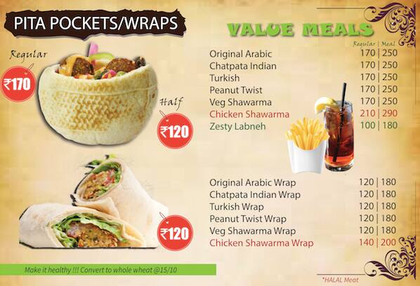 Menu at Falafel Factory, Bengaluru, WJHM+X8P