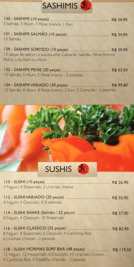 Menu at Surf Bar, Brasília, Pontão Lago Sul