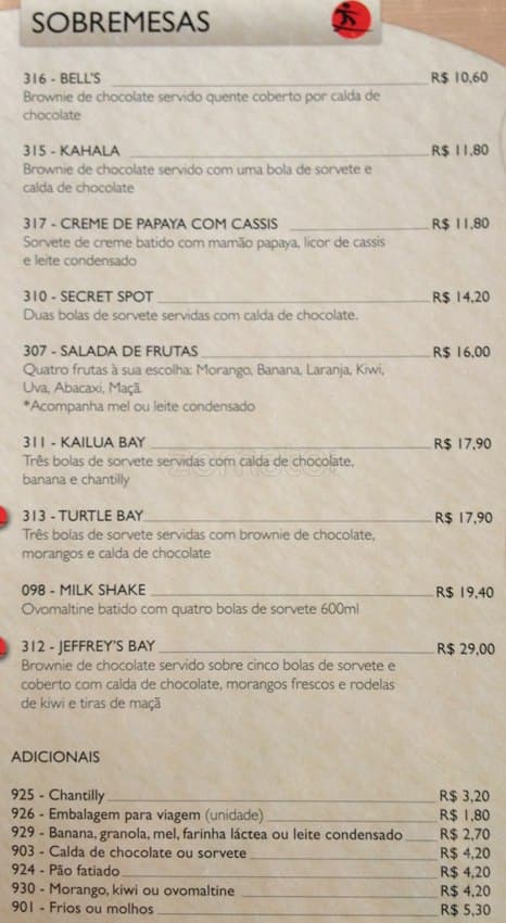 Menu at Surf Bar, Brasília, Pontão Lago Sul