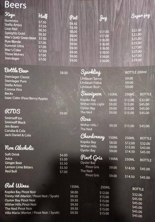 Menu at Roundabout Bar & Brasserie, Auckland