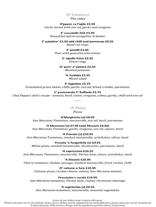 Menu at Dimora restaurant, Glasgow