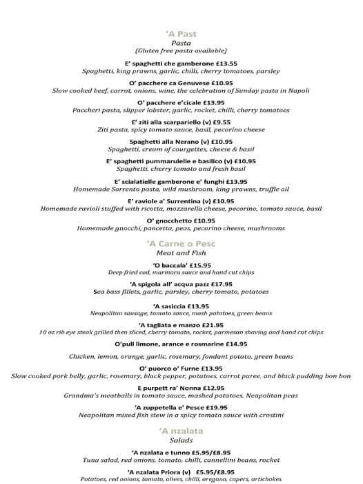 Menu at Dimora restaurant, Glasgow