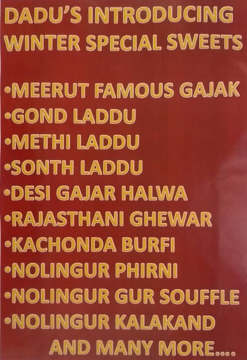 Menu of Dadu's, Kukatpally, Hyderabad