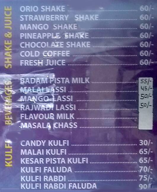 Menu at Gwalia, Ahmedabad, 1