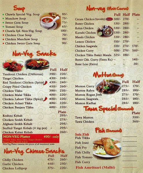 Chawla's 2 Menu, Menu untuk Chawla's 2, Gurdev Nagar, Ludhiana - Zomato