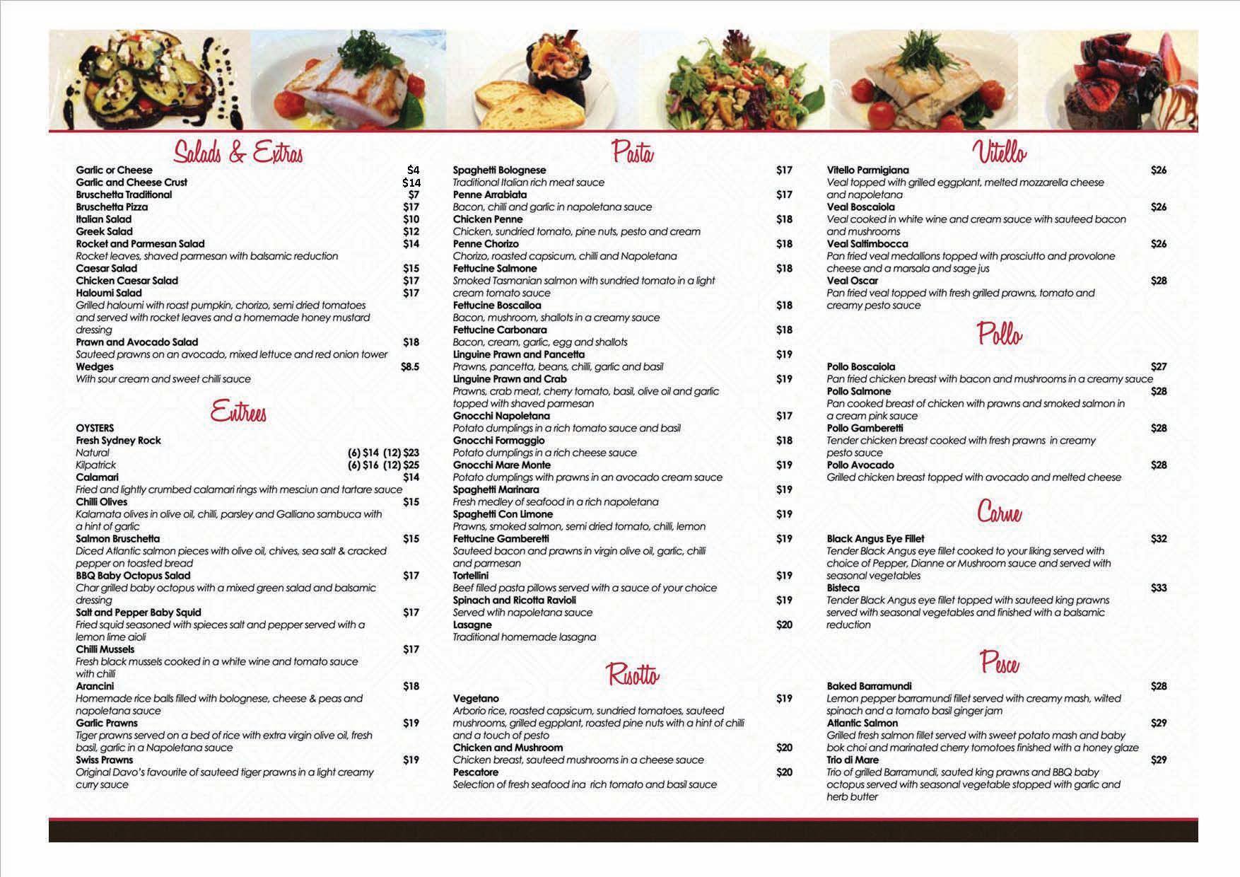 Carta de pizzería Davo's Trattoria On Nuwarra, Moorebank