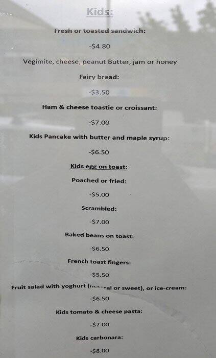 Menu at Provisions restaurant, Williamstown