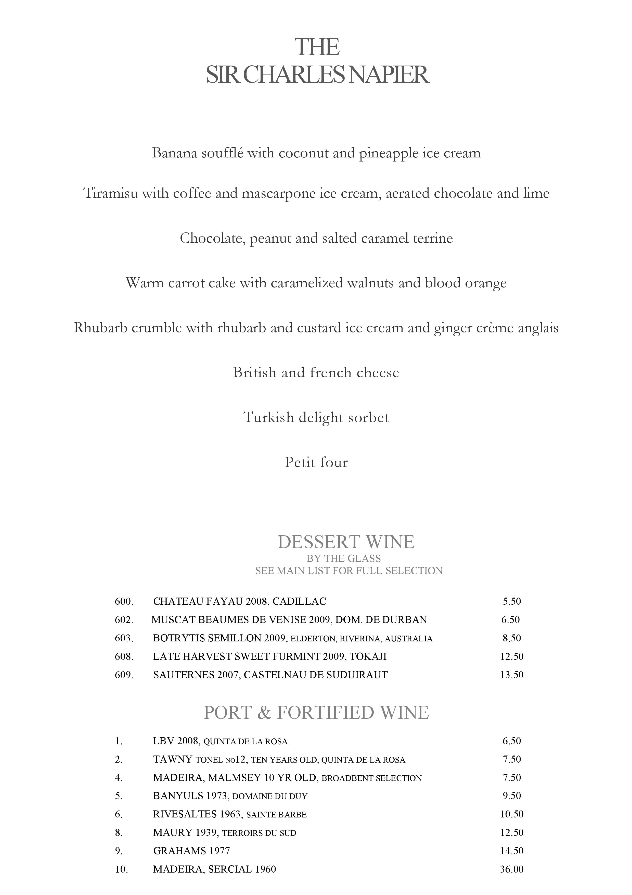 Menu at Sir Charles Napier restaurant, Chinnor