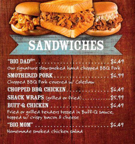 Menu at Shane's Rib Shack BBQ, Charlotte, 440 E McCullough Dr Suite 123