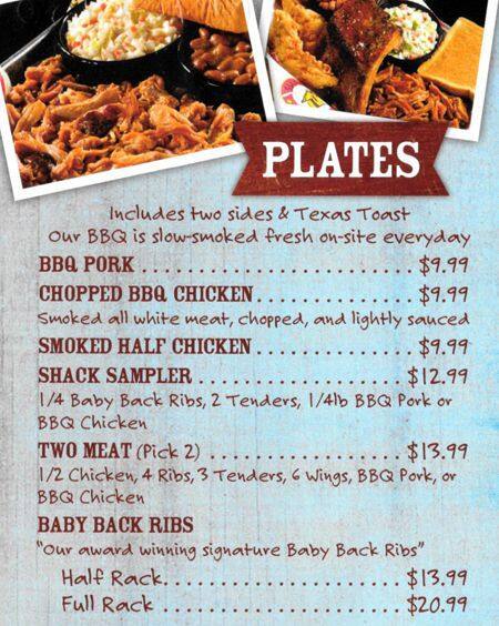 Menu at Shane's Rib Shack BBQ, Charlotte, 440 E McCullough Dr Suite 123