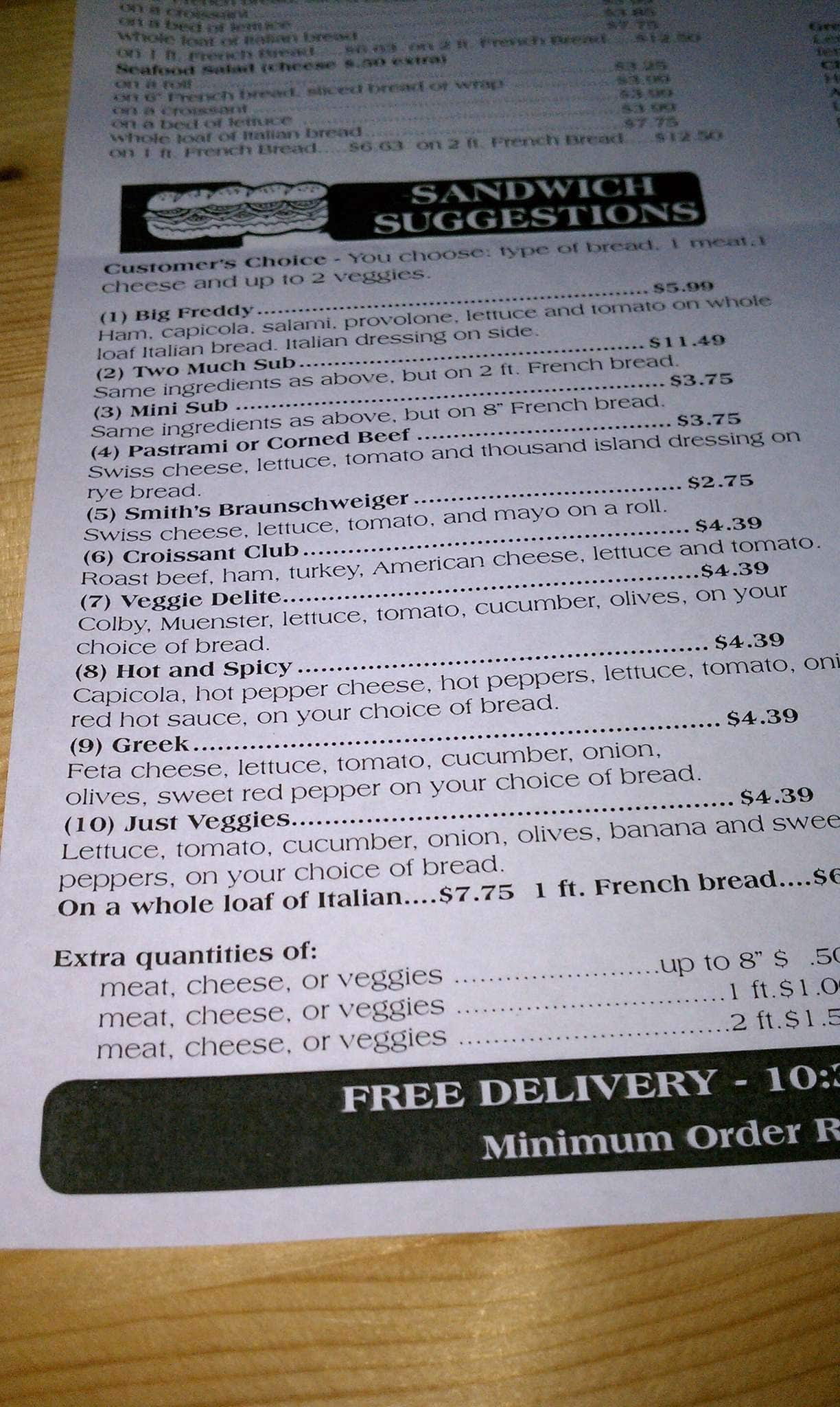 Menu at Tickle's Deli, Erie