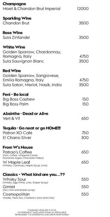 WOO BAR - W Goa Menu, Menu for WOO BAR - W Goa, Vagator, Goa - Zomato