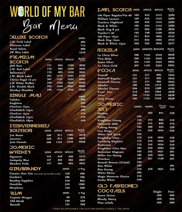 Menu at My Bar, New Delhi, N-49
