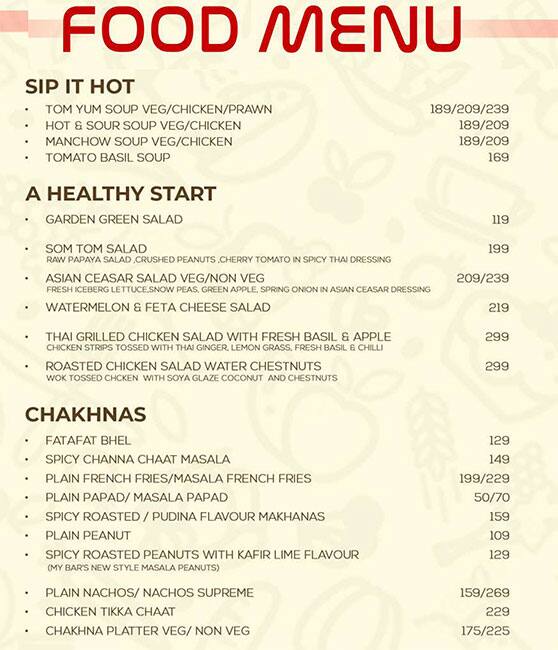 Menu at My Bar, New Delhi, N-49