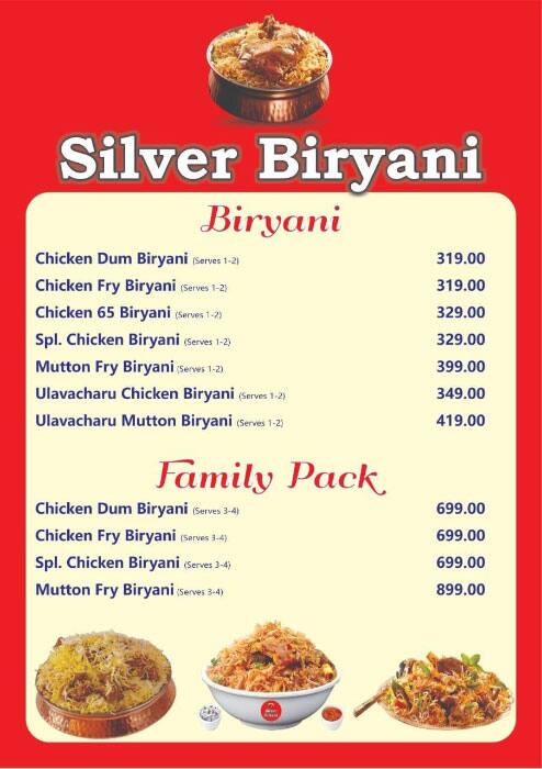 Menu at Silver Biryani, Vijayawada