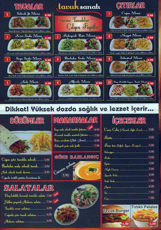 Menu at Tavuk Sanatı, Istanbul, İskele Cd. 21/A