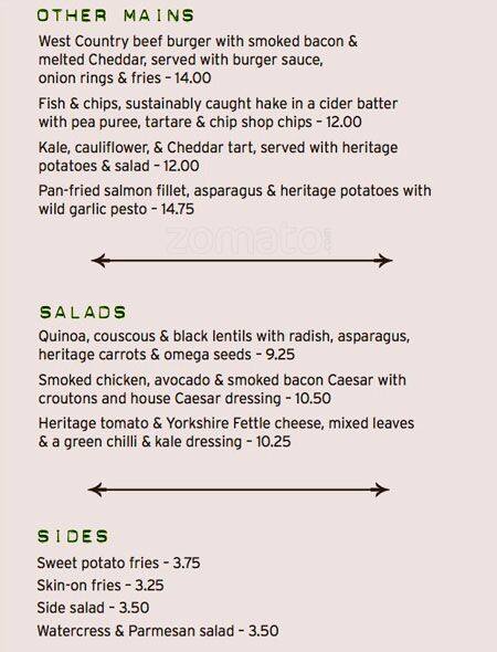 Menu at The Garden Gate Hampstead pub & bar, London