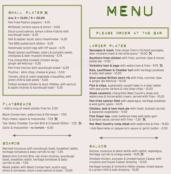 Menu at The Garden Gate Hampstead pub & bar, London