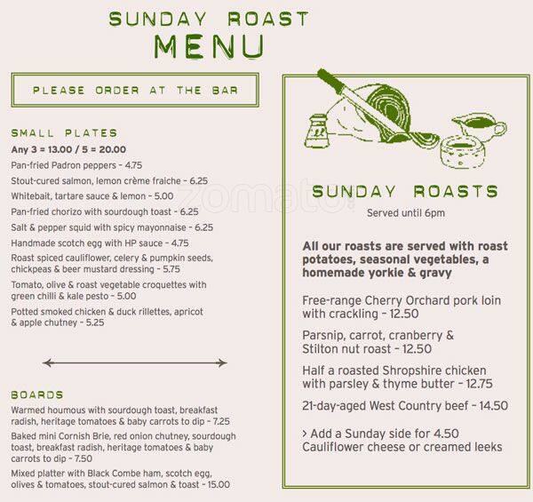 Menu at The Garden Gate Hampstead pub & bar, London