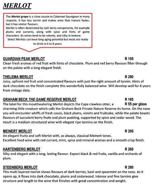 Menu at The Met Grill restaurant, Randburg