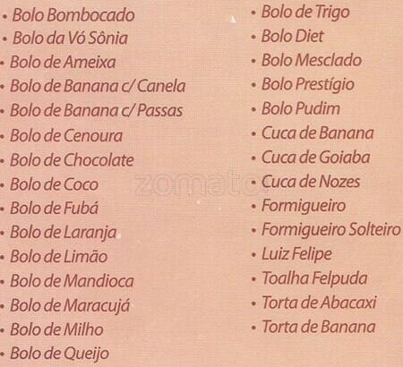 Menu at Casa de Bolos desserts, São Paulo, Av. do Cursino