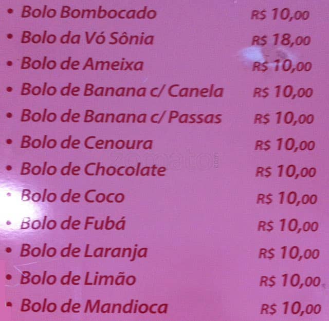 Menu at Casa de Bolos desserts, São Paulo, Av. do Cursino