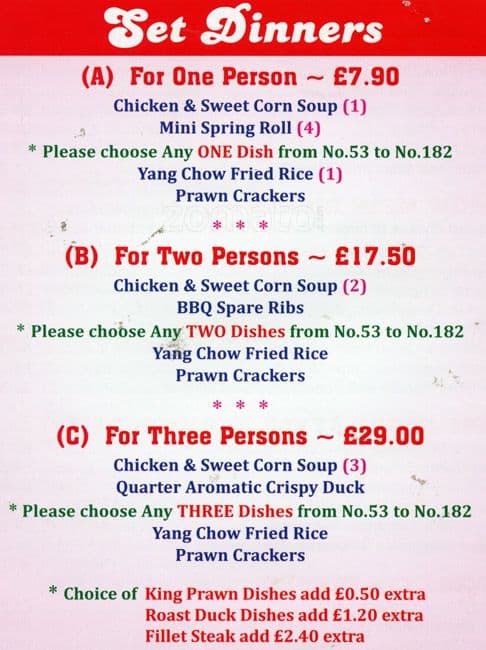 Menu at Wing Lee restaurant, Stockport, 414 Manchester Rd