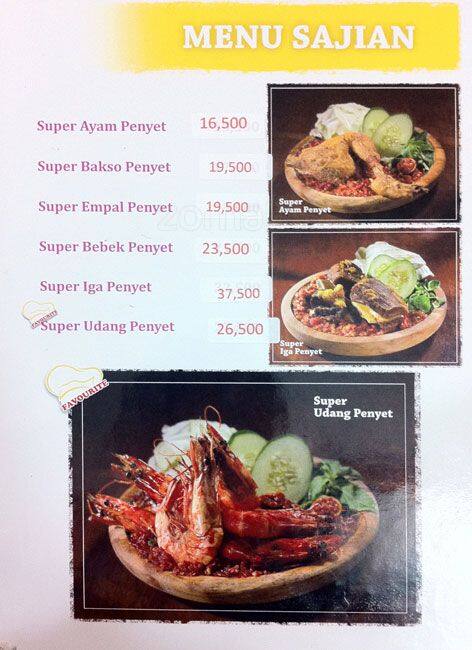 Carta del restaurante Super Penyet, Central Jakarta, Ratu Plaza Unit. G ...