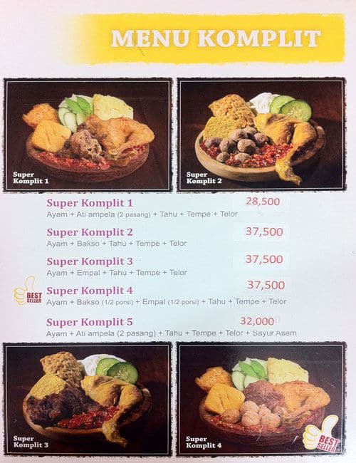 Carta del restaurante Super Penyet, Central Jakarta, Ratu Plaza Unit. G ...