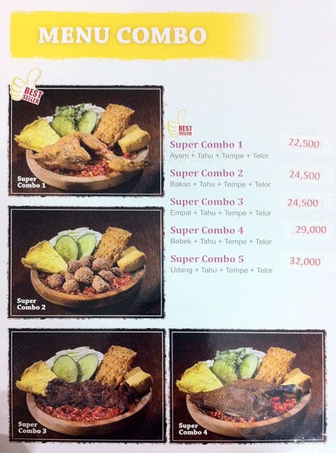 Carta del restaurante Super Penyet, Central Jakarta, Ratu Plaza Unit. G ...