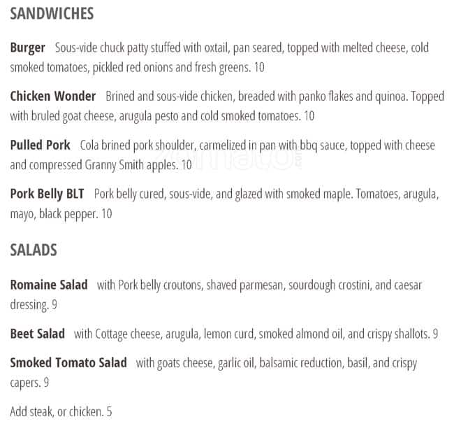 Back of House Menu, Menu for Back of House, Leslieville, Toronto ...