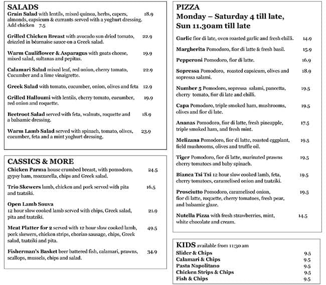 Menu at 5FIVE restaurant, Oakleigh