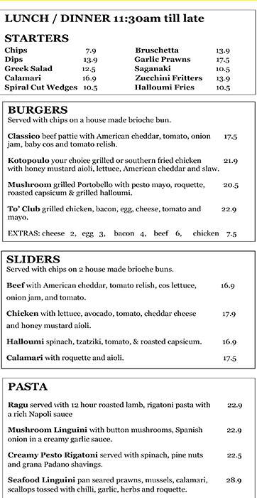 Menu at 5FIVE restaurant, Oakleigh