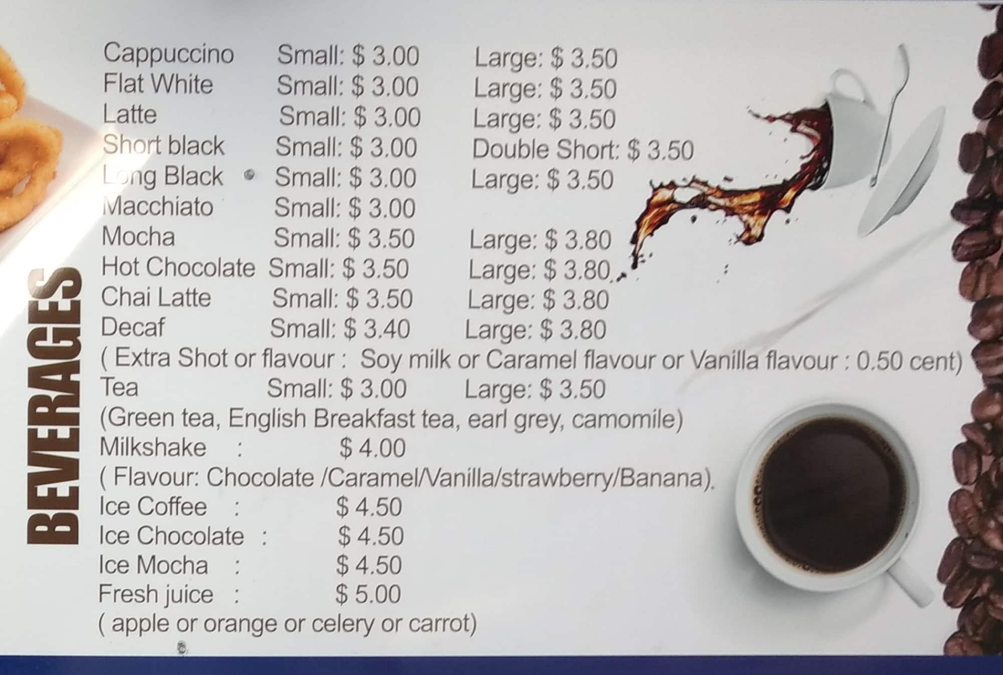 Menu at Darya Food Bar, Matraville